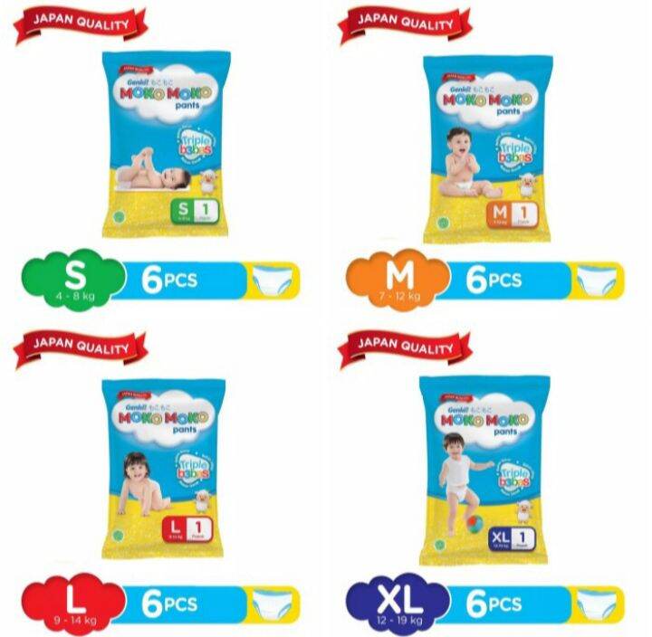 Pempers Moko Moko Renceng S M L XL isi 6 pcs | Lazada Indonesia