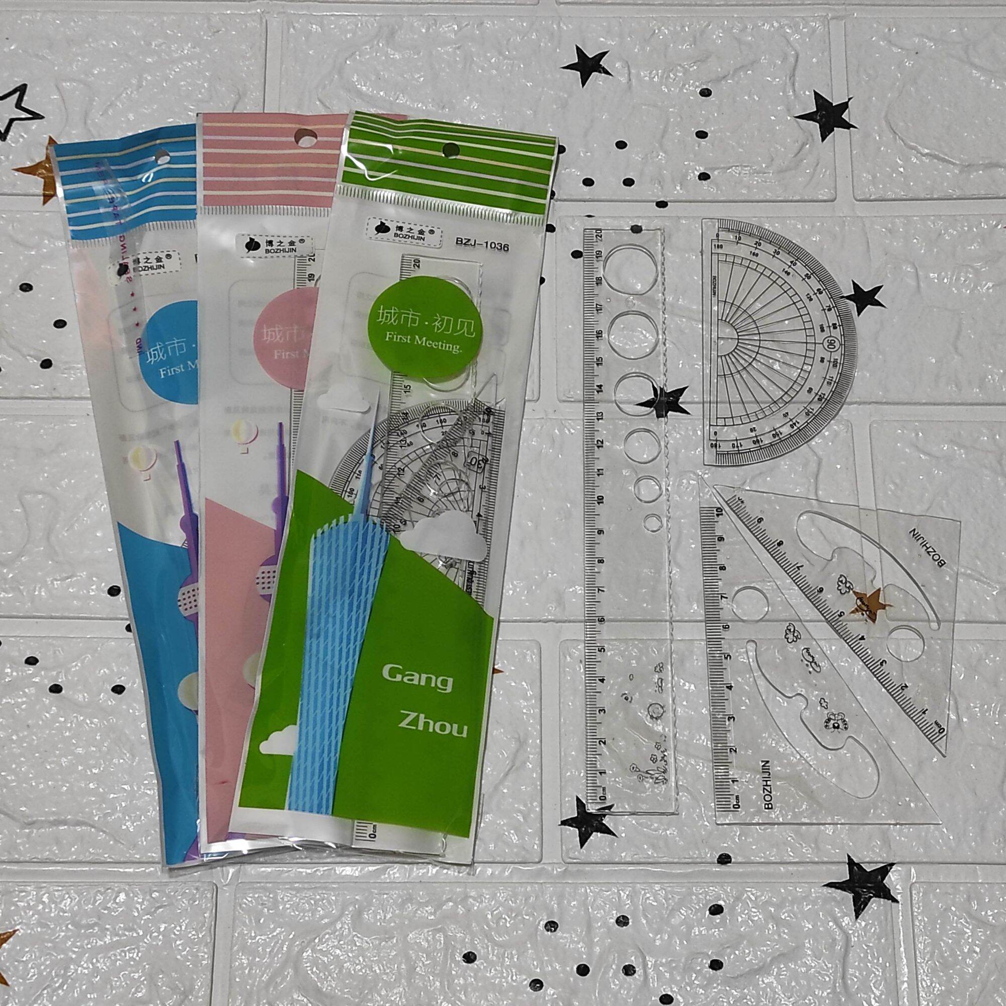 Penggaris Set isi 4 buah ( 1 Busur - 1 penggaris lurus - 2 penggaris ...