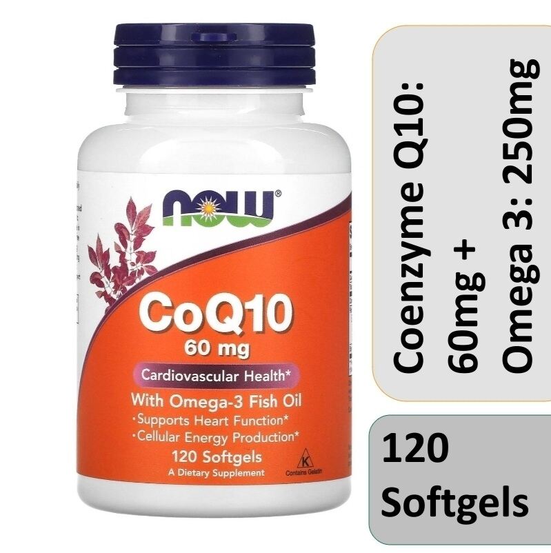 Now Foods CoQ10 60mg 60 mg Omega 3 Omega3 Omega-3 fish oil 120 softgels softgel coenzyme co Q10 ...
