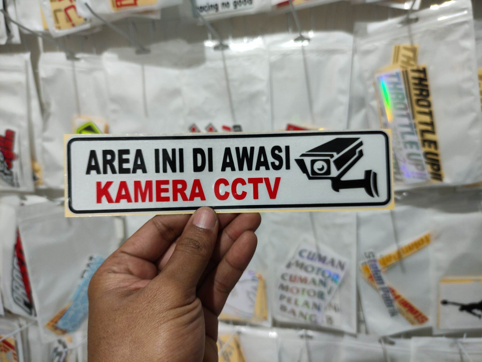 Stiker cctv rumah cutting 20x5cm sticker cctv area rumah di awasi cctv ...