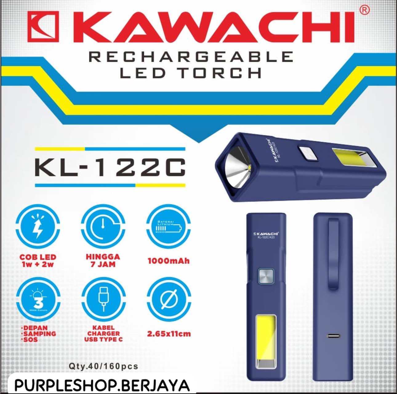Senter Tangan Mini 2 in 1 Kawachi KL 122C USB type C bisa isi ulang ...
