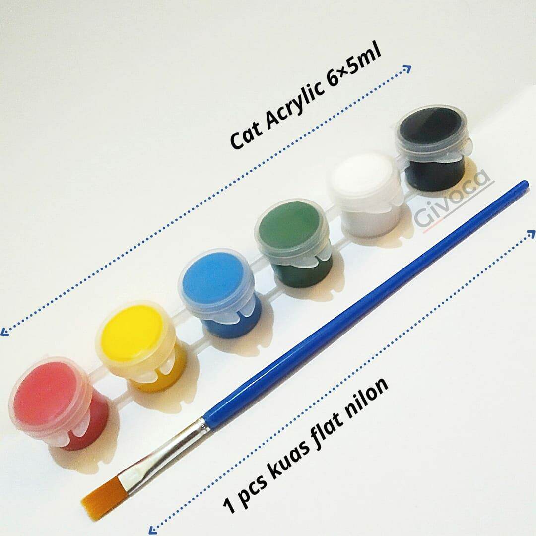 cat lukis akrilik 6 × 5ml dan kuas lukis, cat acrylic lukis warna dasar ...