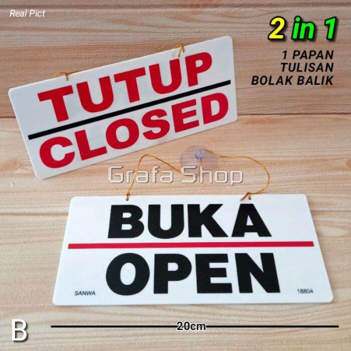 Label Acrylic Akrilik Tulisan Buka Tutup / Open Close + Rantai + Kop ...