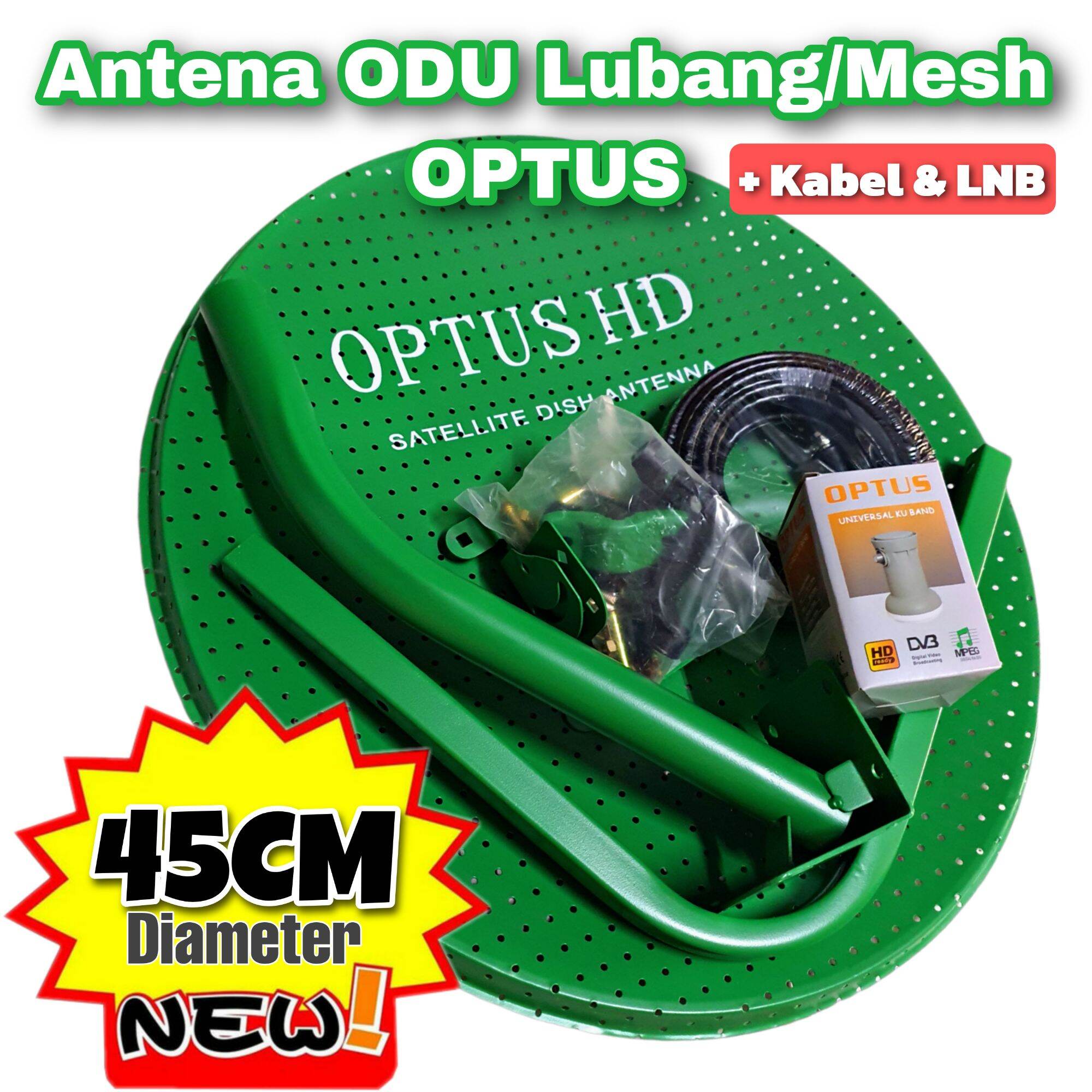 OPTUS Antena parabola 45 cm odu lubang mesh lengkap lnb & kabel tanpa ...