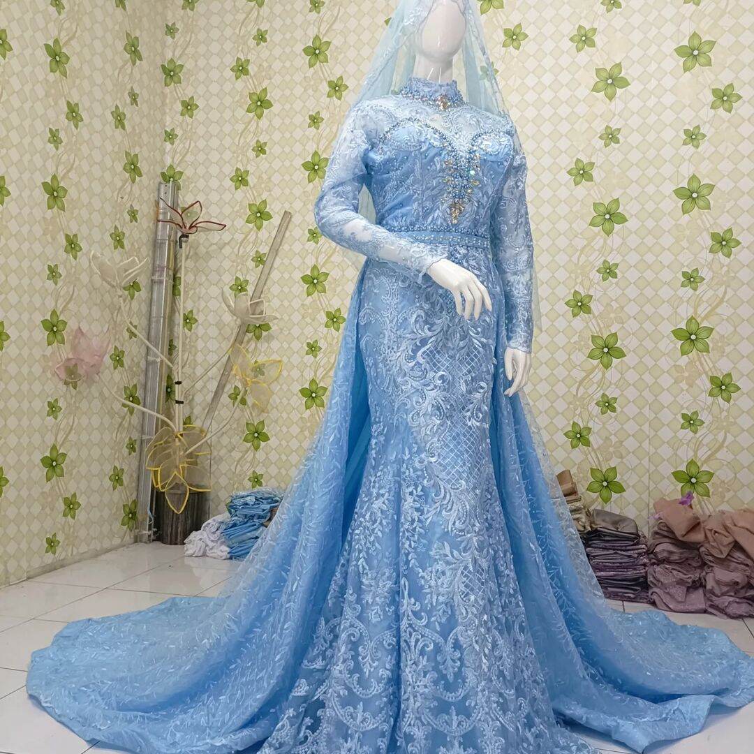 gaun pengantin model slim duyung warna frozen lengkap slayer | Lazada ...