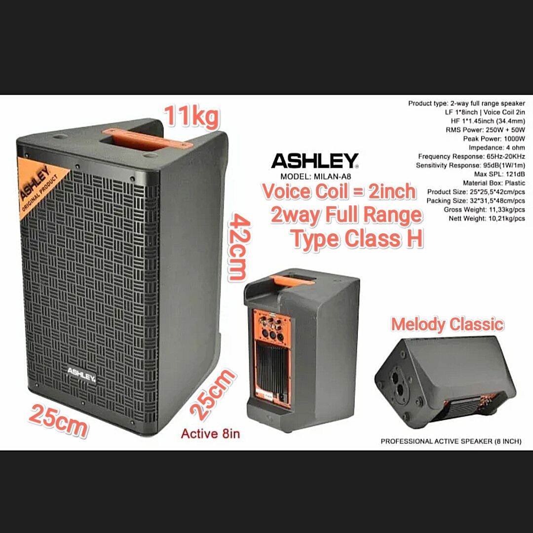 Speaker Aktif Ashley Milan A8 8inch VC 2" 2way Full Range Class H ...