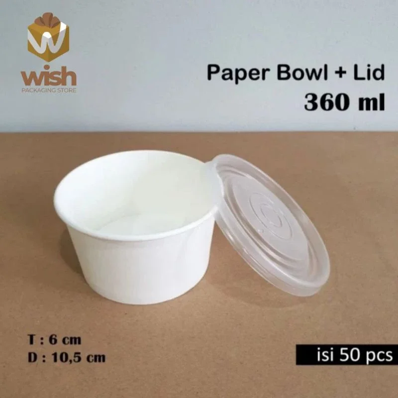 Paper bowl 360 ml + tutup isi 50 pcs / mangkuk kertas 360 ml / 12 oz | Lazada Indonesia