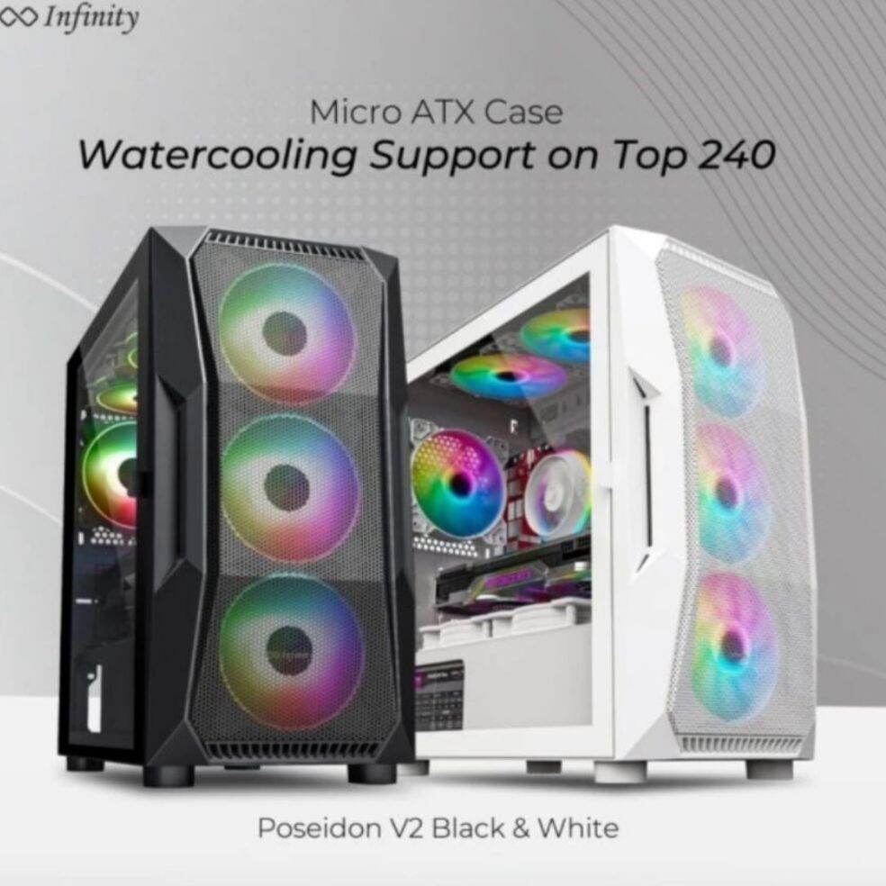 Casing Infinity Poseidon V2 mATX Free 3 Fan Tempered Glass | Lazada ...