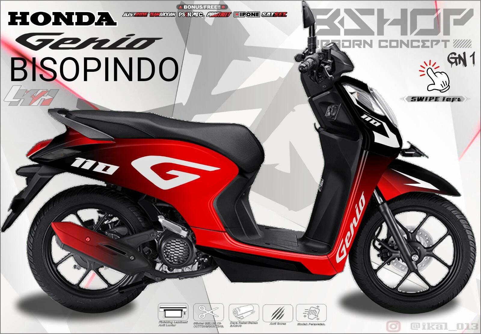 stiker decal motor genio gradasi merah full body | Lazada Indonesia
