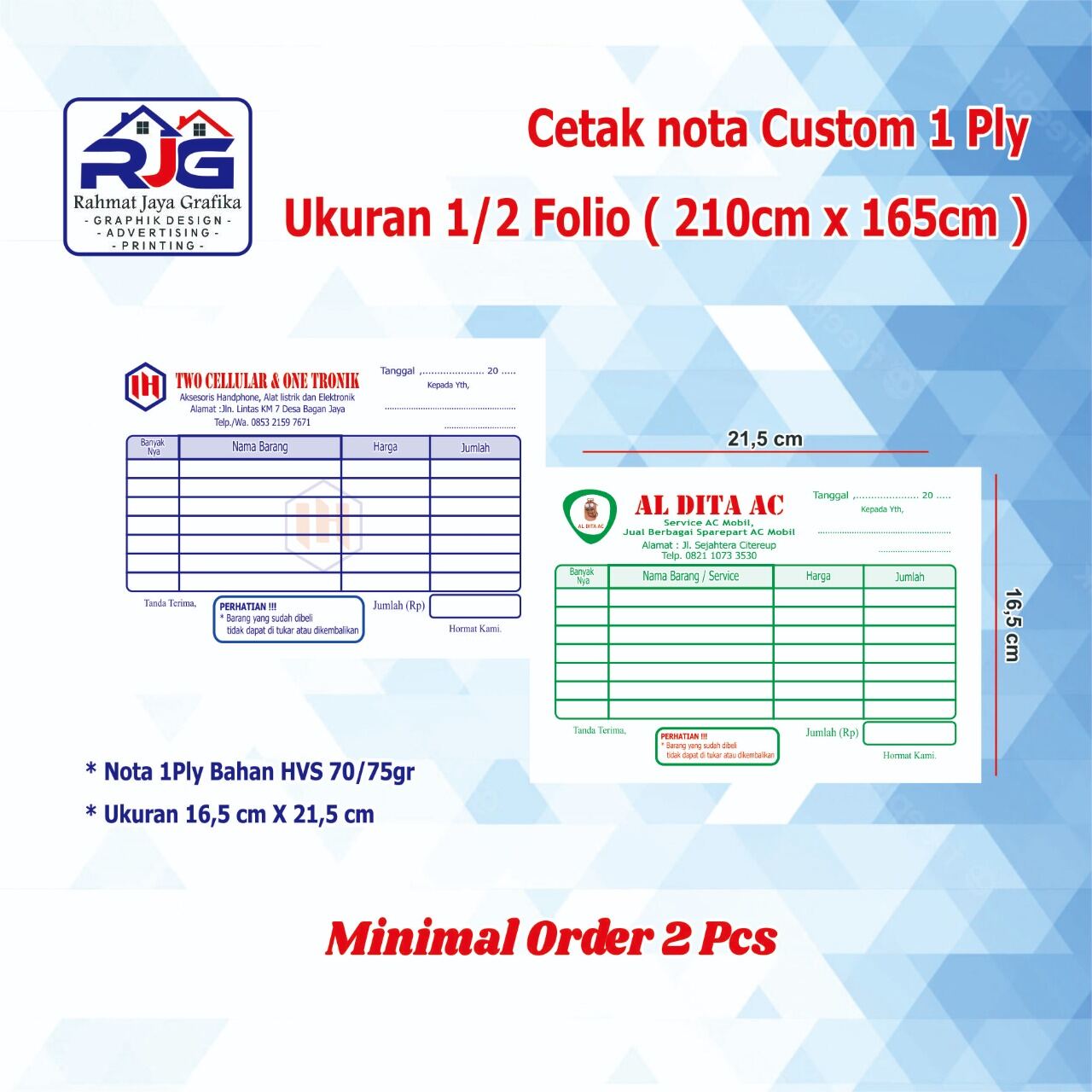 Cetak Nota, Ukuran 1/2 Folio 1Ply, Cetak Nota Custom, Cetak Nota Nama ...
