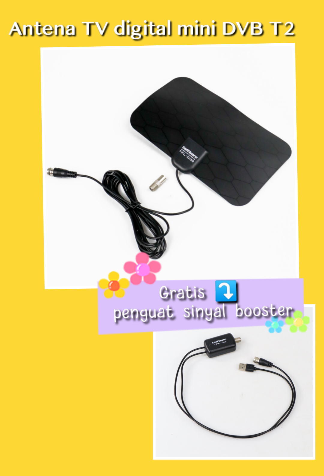 Antena TV digital mini DVB T2 indoor taffware dan penguat sinyal boster ...