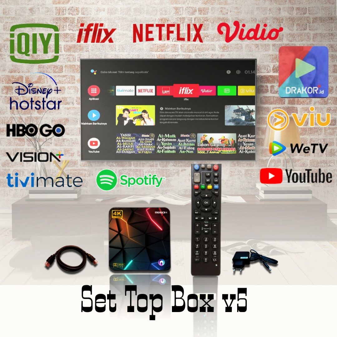 Set Top Box TV v5 Android Receiver OS 10 Penerimaan Siaran TV 4K/ STB ...