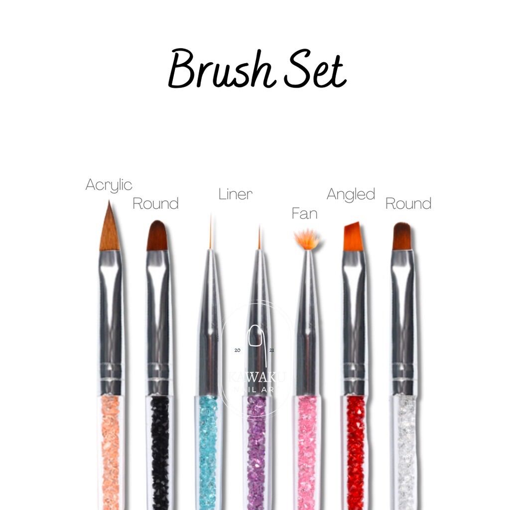 Brush Kuas Nail Art 7 ukuran / Acrylic / Round / Liner / Fan / Angled ...