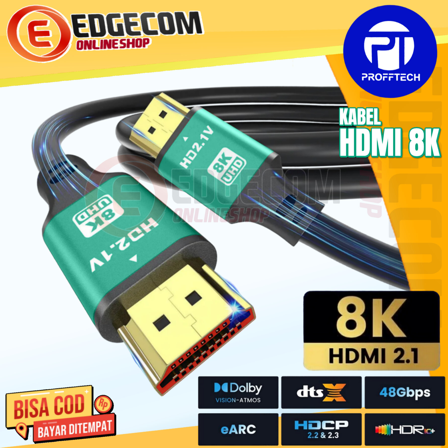 PROFFTECH KABEL HDMI MALE V2.1 8K 60HZ UHD HIGHSPEED 1.5 , 3 , 5 , 10 ...
