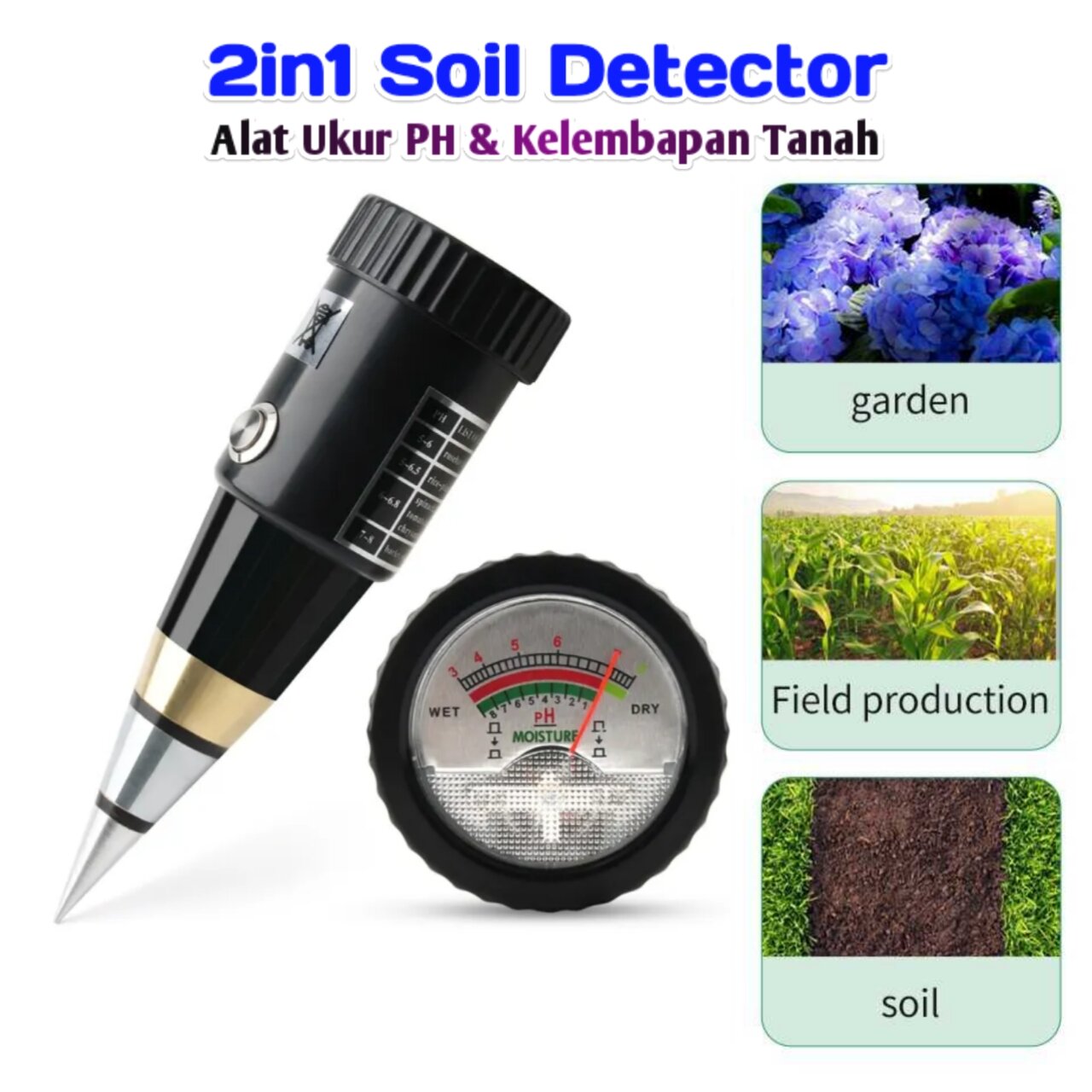 Alat Ukur Cek PH dan Kelembapan Tanah Pertanian Soil Detector Moist ...