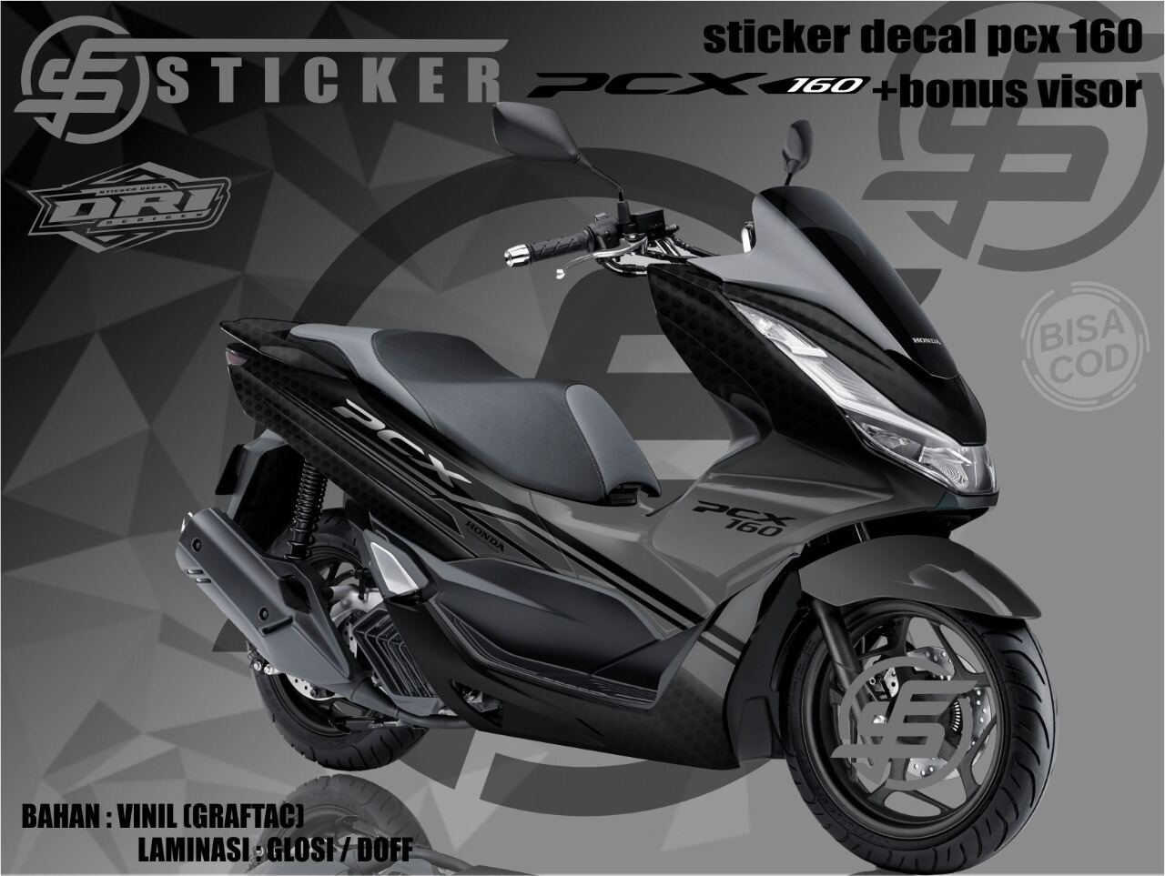 sticker decal full body variasi honda pcx 160 grafis hitam silver ...