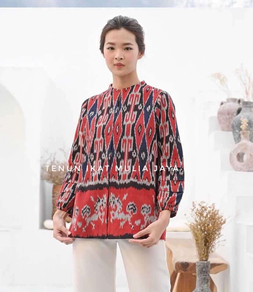 Blus batik modern tenun sumba ntt premium atasan wanita kerja formal ...