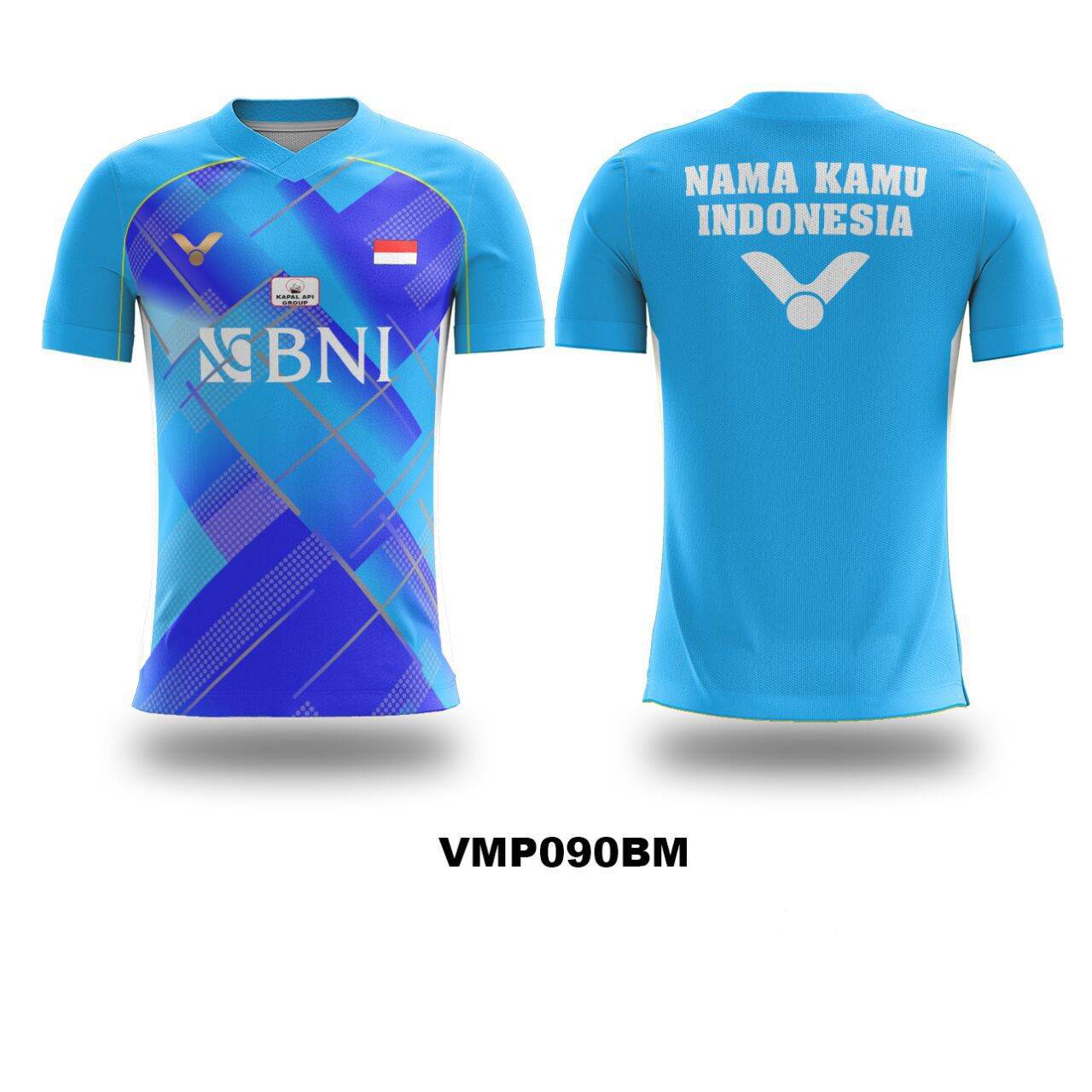 Kaos baju Jersey Bulutangkis Badminton BNI Vneck biru muda custom free ...