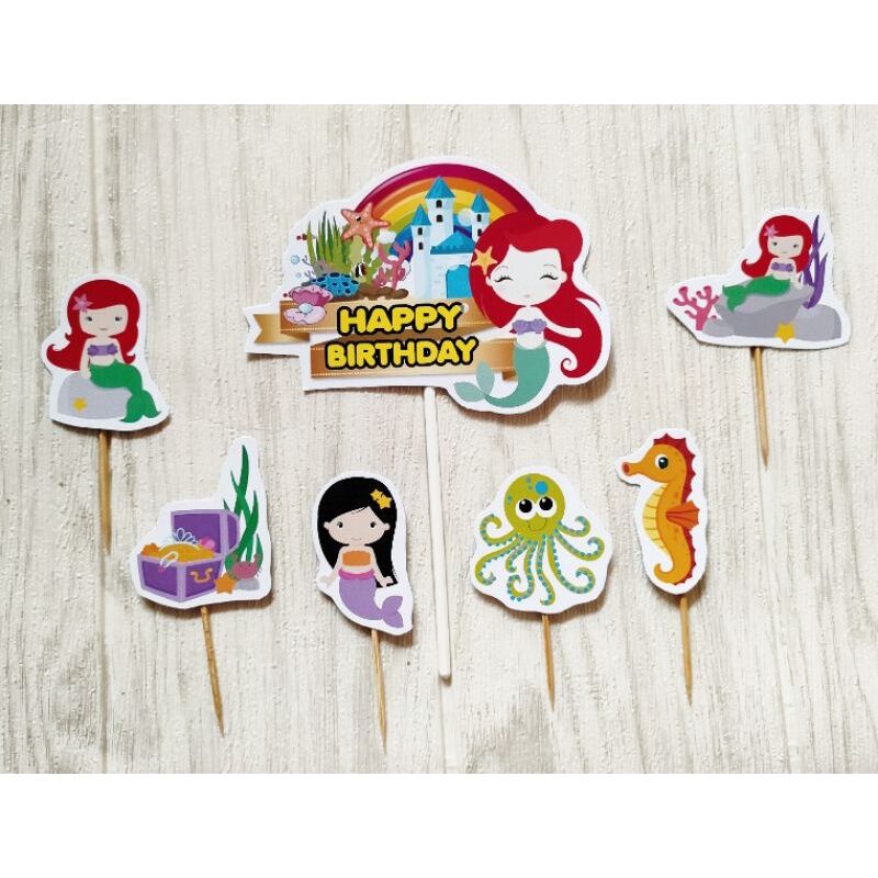 isi 7 cake topper hiasan kue ulang tahun karakter mermaid ikan putri ...