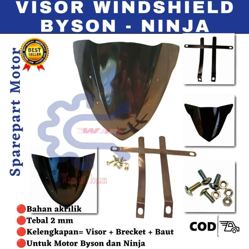 VISOR WINDSHIELD CUSTOM HITAM PNP MOTOR BYSON NINJA R BAHAN AKRILIK ...