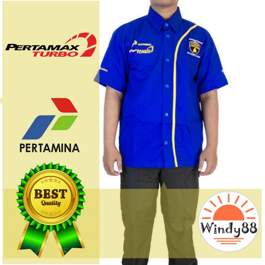 Seragam Pertamax Turbo Warna Biru, Pakaian Kerja SPBU Baju Kemeja ...