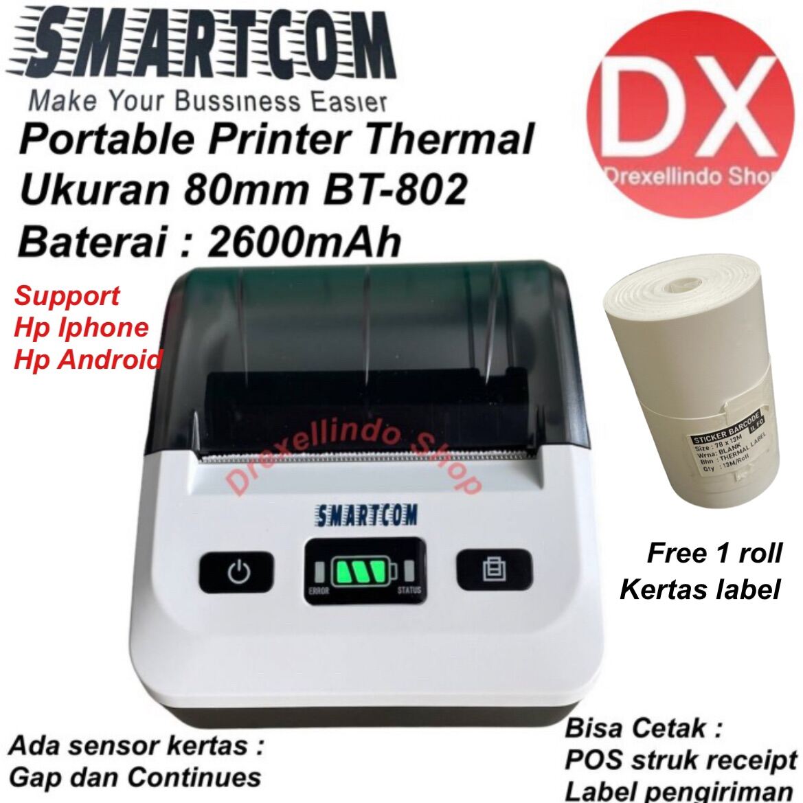 Portable Thermal Printer 80mm SMARTCOM BT-802 USB BLUETOOTH | Lazada Indonesia