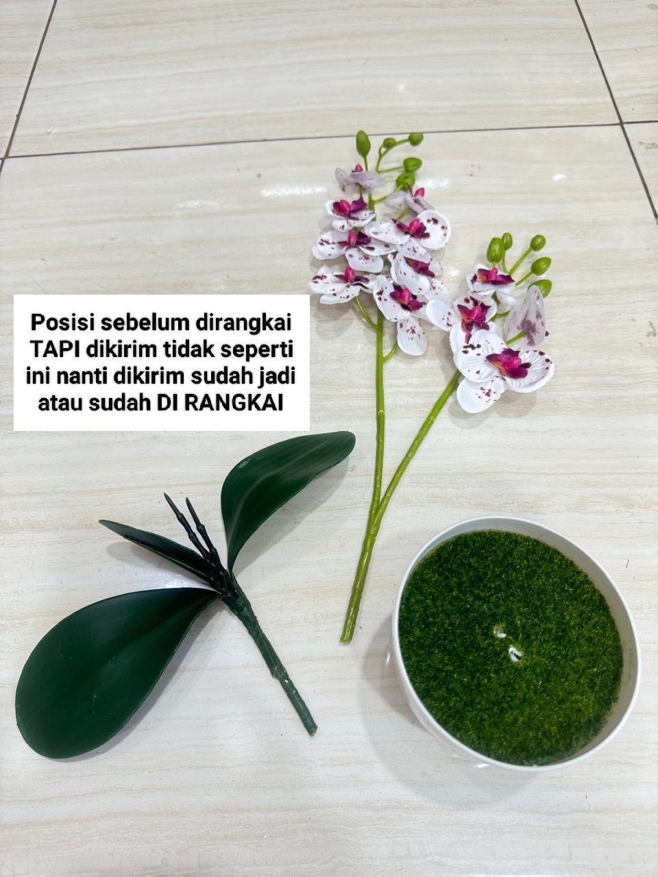 Bunga anggrek artificial 2 cabang dengan pot bulat lumut | Lazada Indonesia