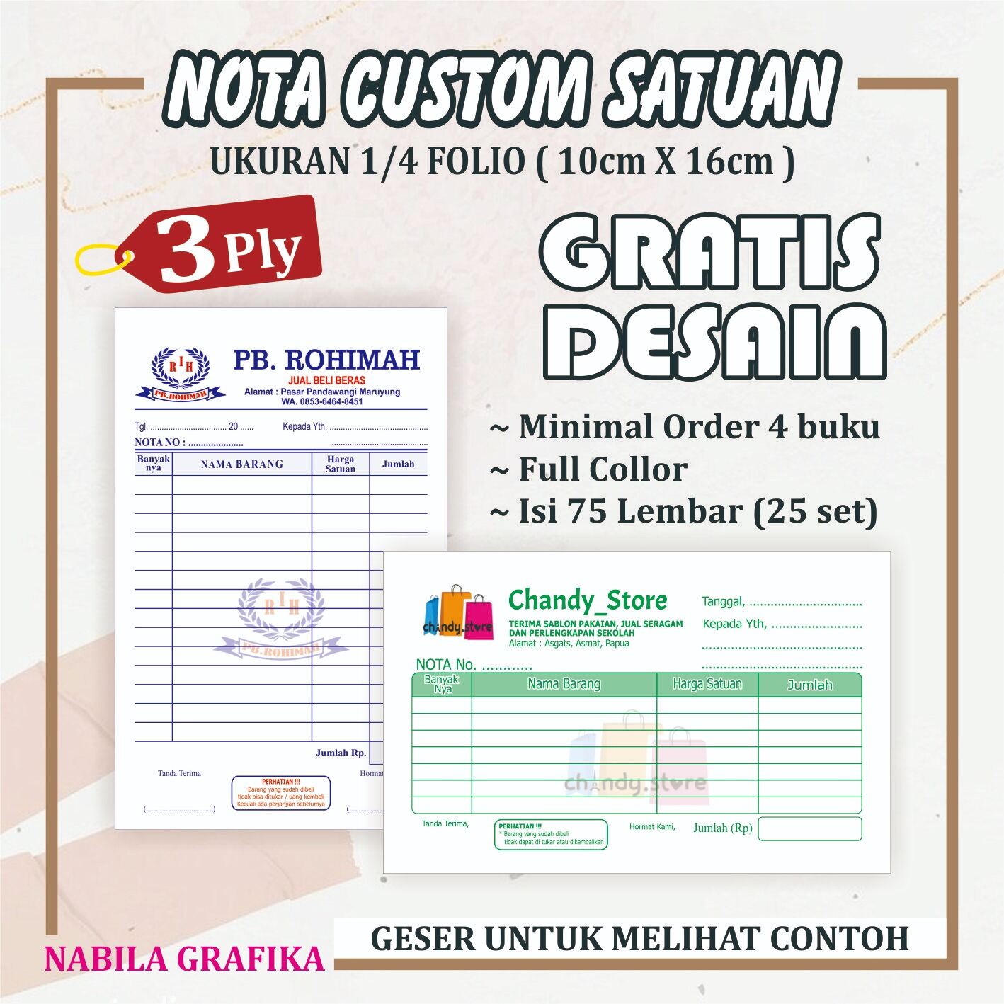 NOTA CUSTOM LAUNDRY 3 PLY NOTA CUSTOM BENGKEL NOTA TOKO SENDIRI NOTA ...