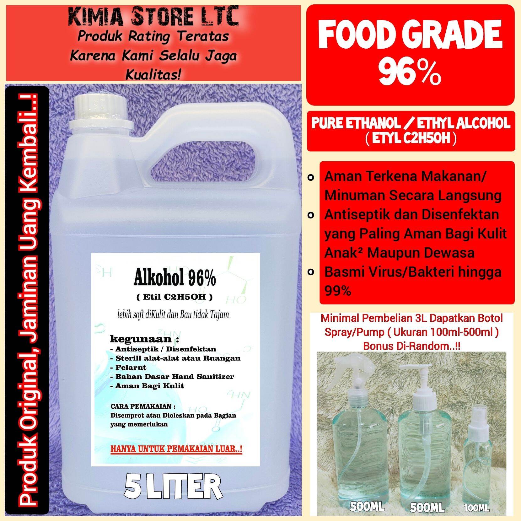 Alkohol Food Grade 96 5 Liter Ethanol Food Grade 96 5 Liter