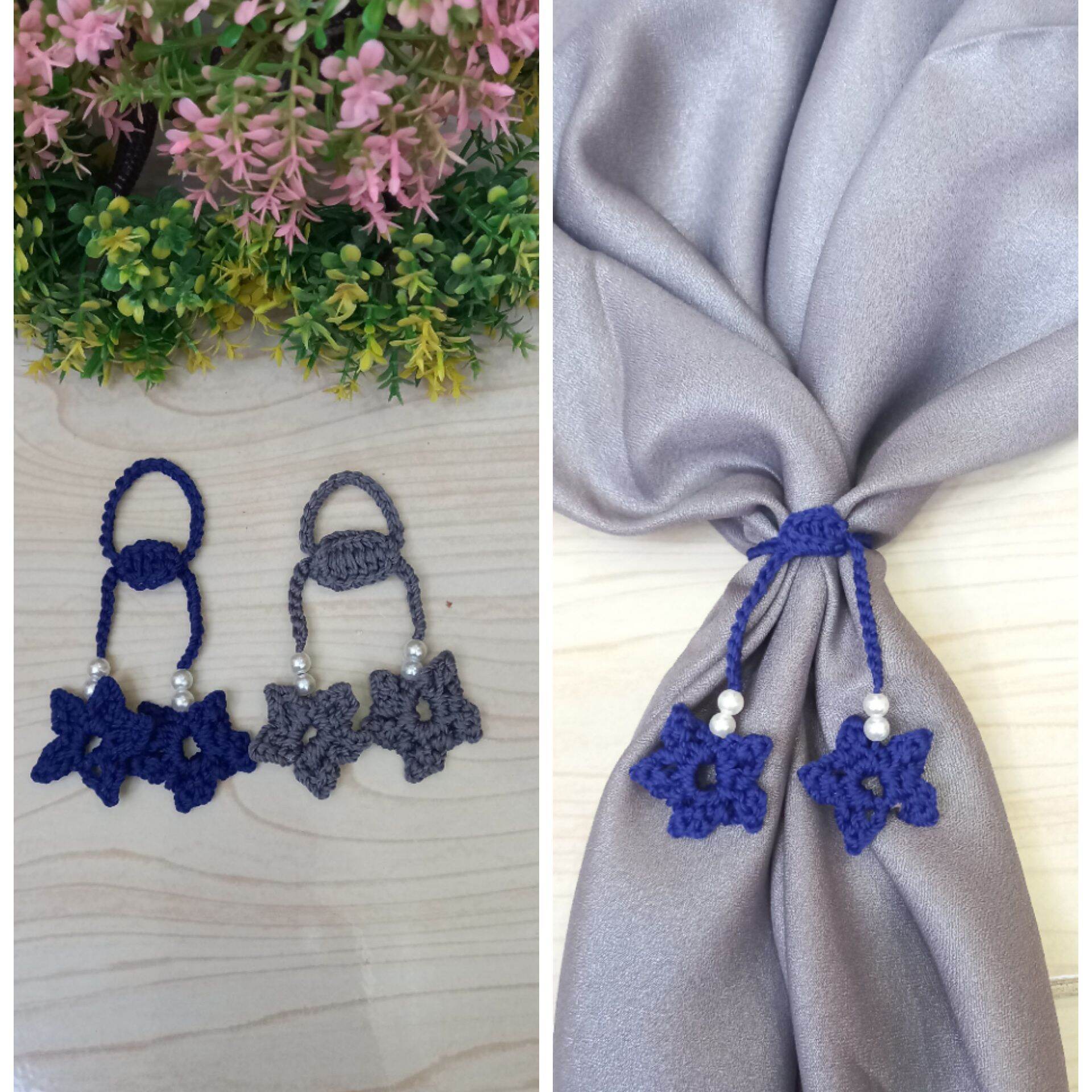 Ring hijab rajut/cincin hijab rajut serut/accessories jilbab motif ...