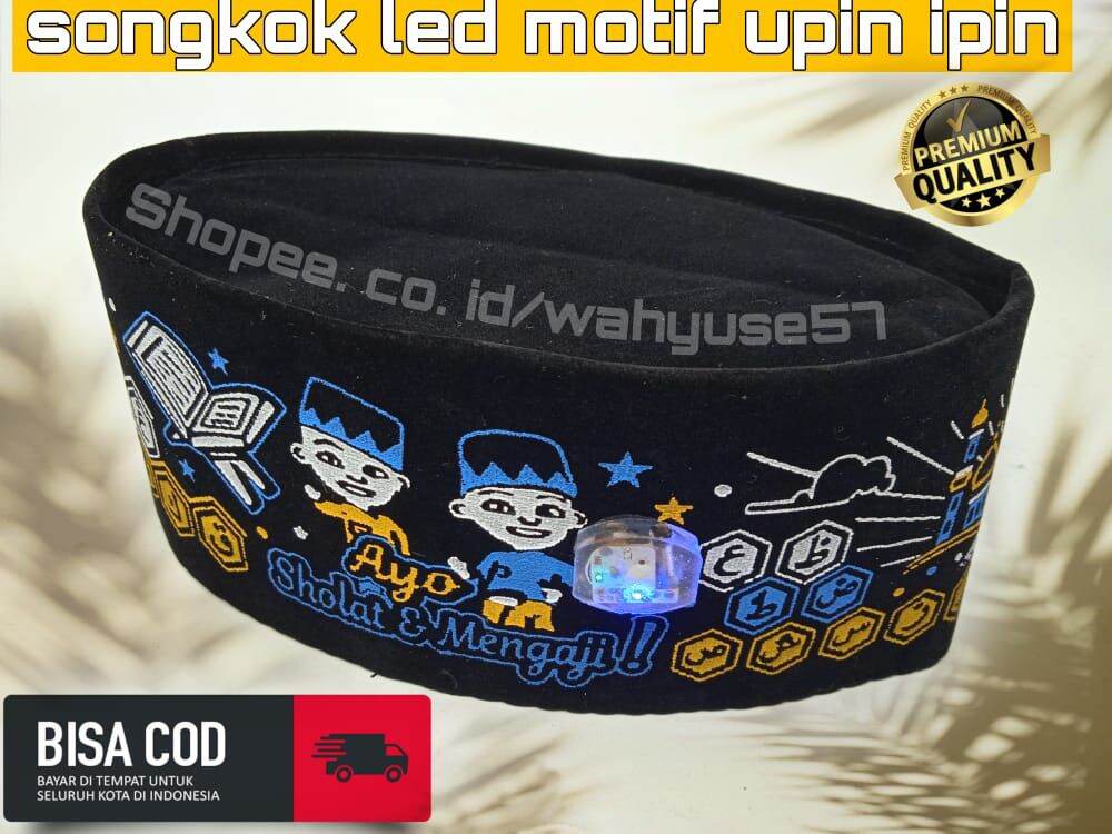 Gratis nama Peci LED Songkok Anak Motif Karakter Anak masjid Spiderman ...