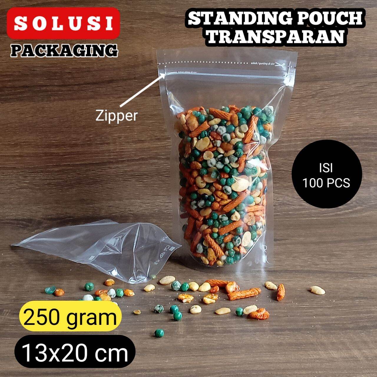 ISI 100 PCS Standing Pouch TRANSPARAN 250gr KPACK LIGHTPACK 1320 cm ...