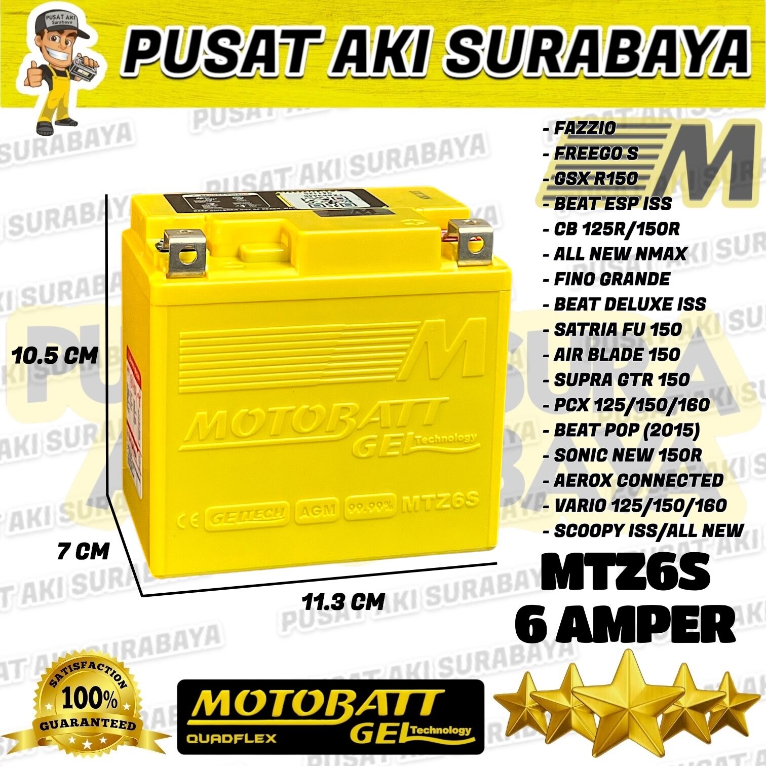 ACCU BEAT CBS ISS BARU MOTOBATT MTZ6S NEW SCOOPY FAZZIO STYLO 160 ...