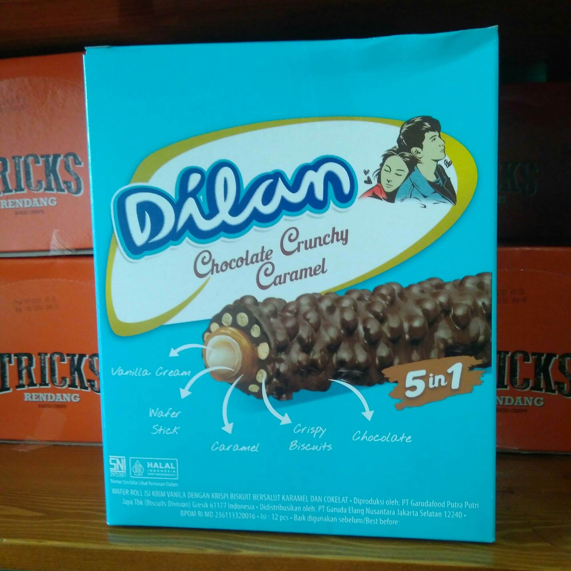 dilan chocolate crunchy caramel1 box isi 12 pcs/jajanan ringan cemilan ...