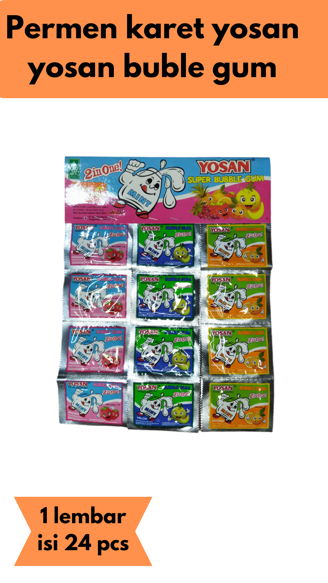 Yosan permen karet yosan super bubble gum 2in1 isi 24pcs | Lazada Indonesia