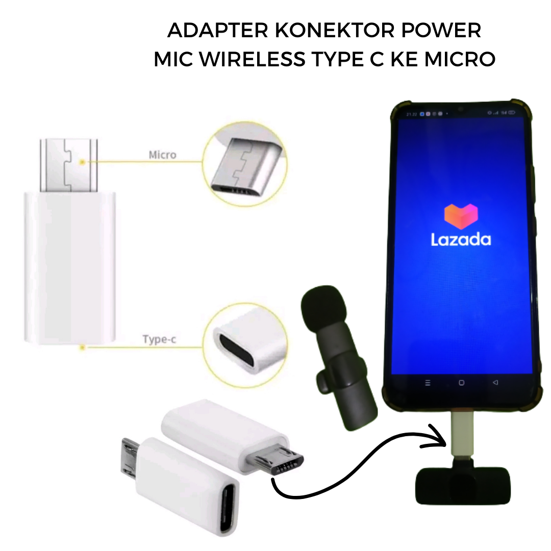 Adapter Konverter Mic Tanpa Kabel Wireless Type C ke Slot Micro ...