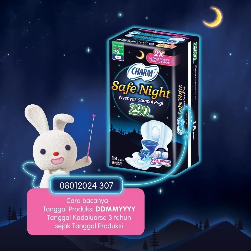 Charm Pembalut Safe Night 29cm Wing 18pads isi 18 pcs Ukuran 29 cm ...