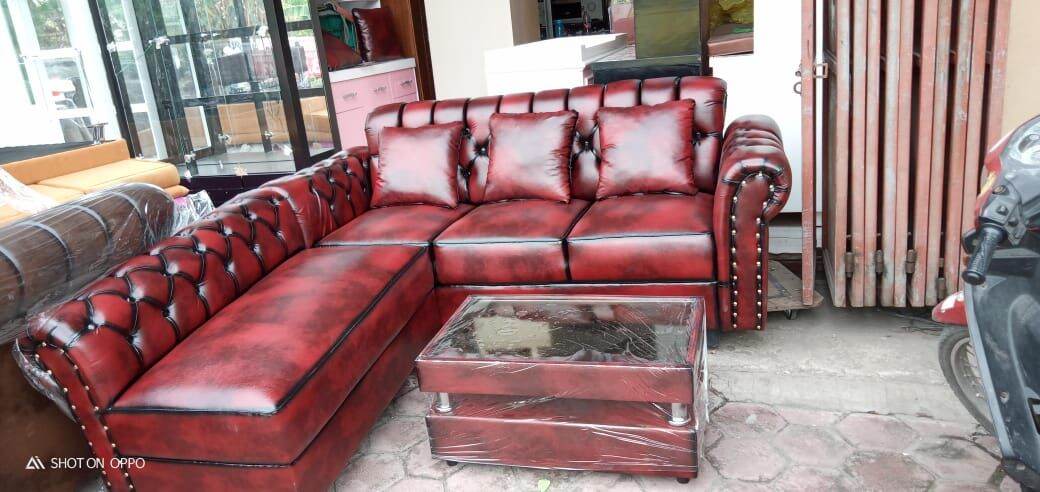 SOFA L KANCING TERLARIS BAHAN KAIN OSCAR / WOSH KALEB + MEJA PROMO ...