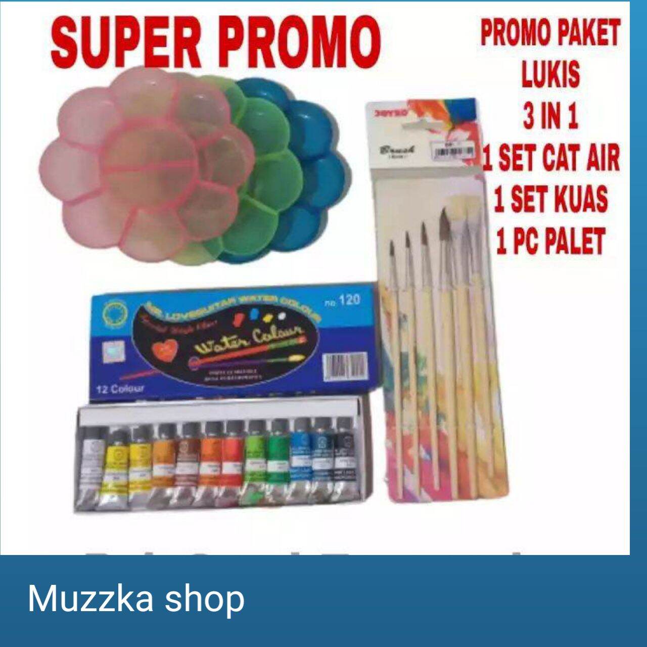 1 SET PAKET MELUKIS 3 in 1 Palet Kuas Cat Air lukis ART SET murah ...