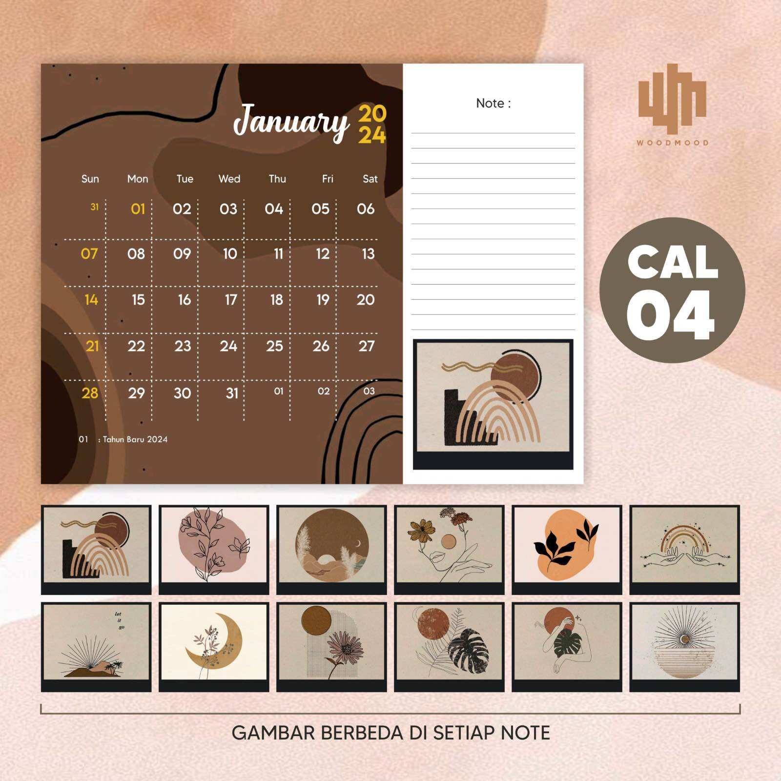 Kalender Duduk 2024/ Kalender Aesthetic/ Kalender Kekinian/ Kalender ...