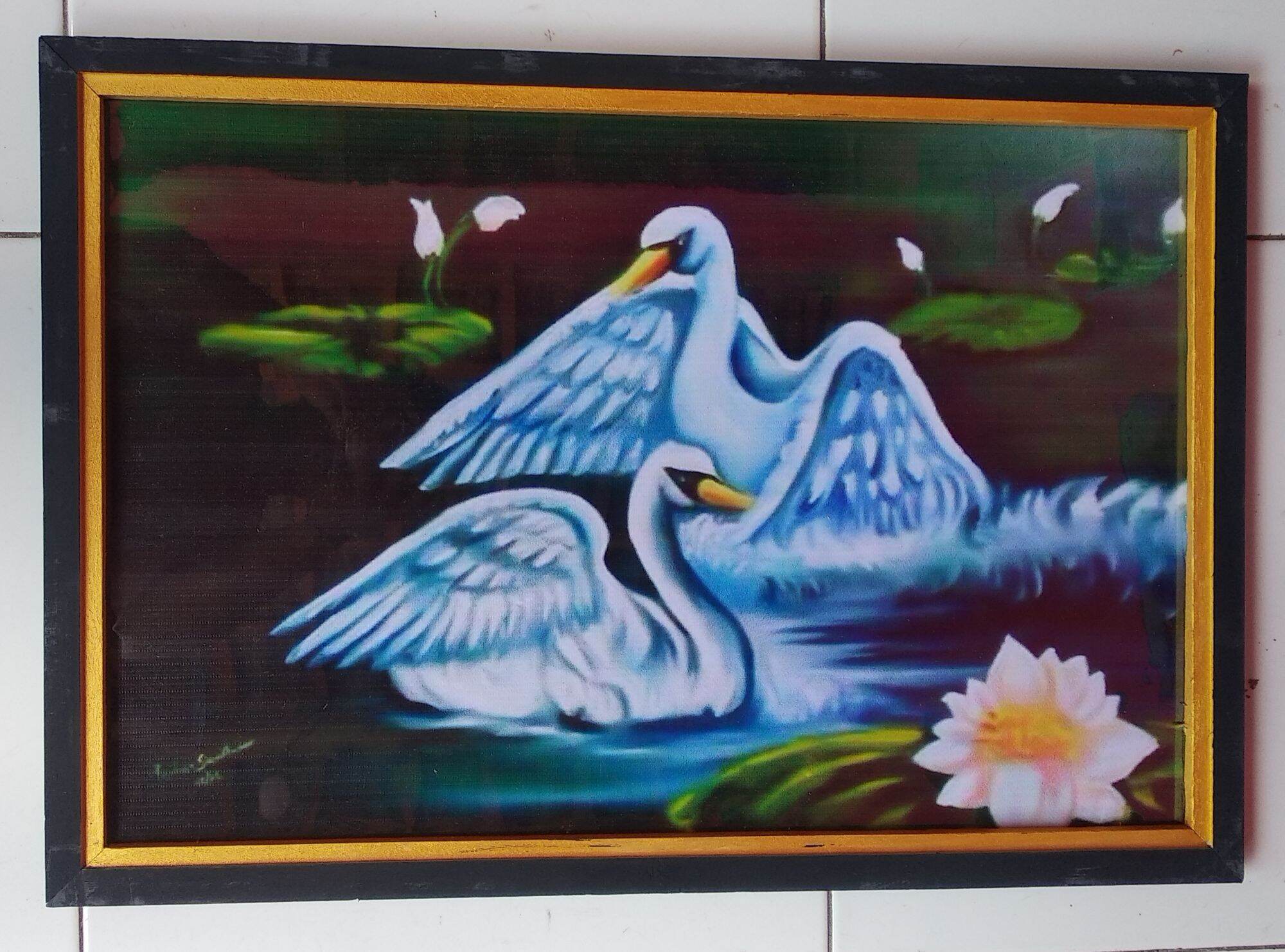 lukisan cetak sepasang bangau putih plus bingkai ukuran 65×45 | Lazada ...
