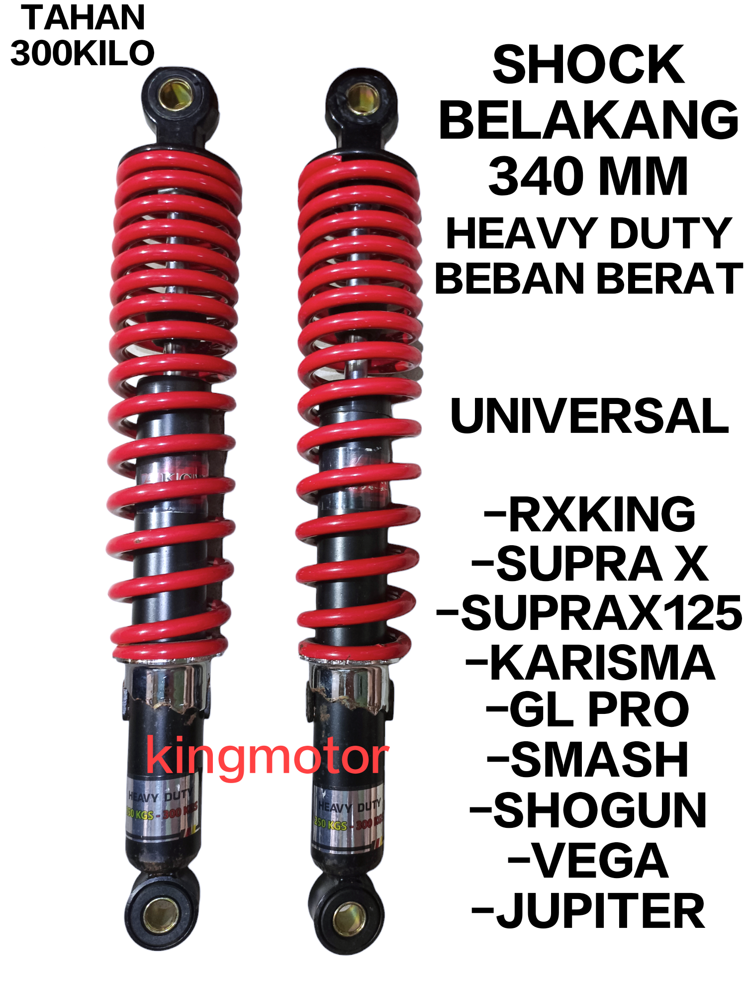 SHOCK BELAKANG 340MM (MERAH) SHOCKBREAKER HEAVY DUTY BEBAN BERAT 300KG UNIVERSAL RXKING SUPRA X ...