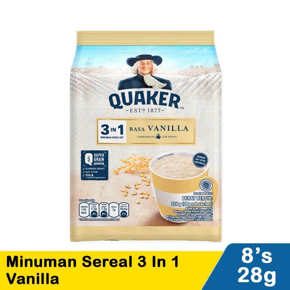 Quaker 3in1 vanilla minuman sereal oats 224 gr isi 8 sachet | Lazada ...