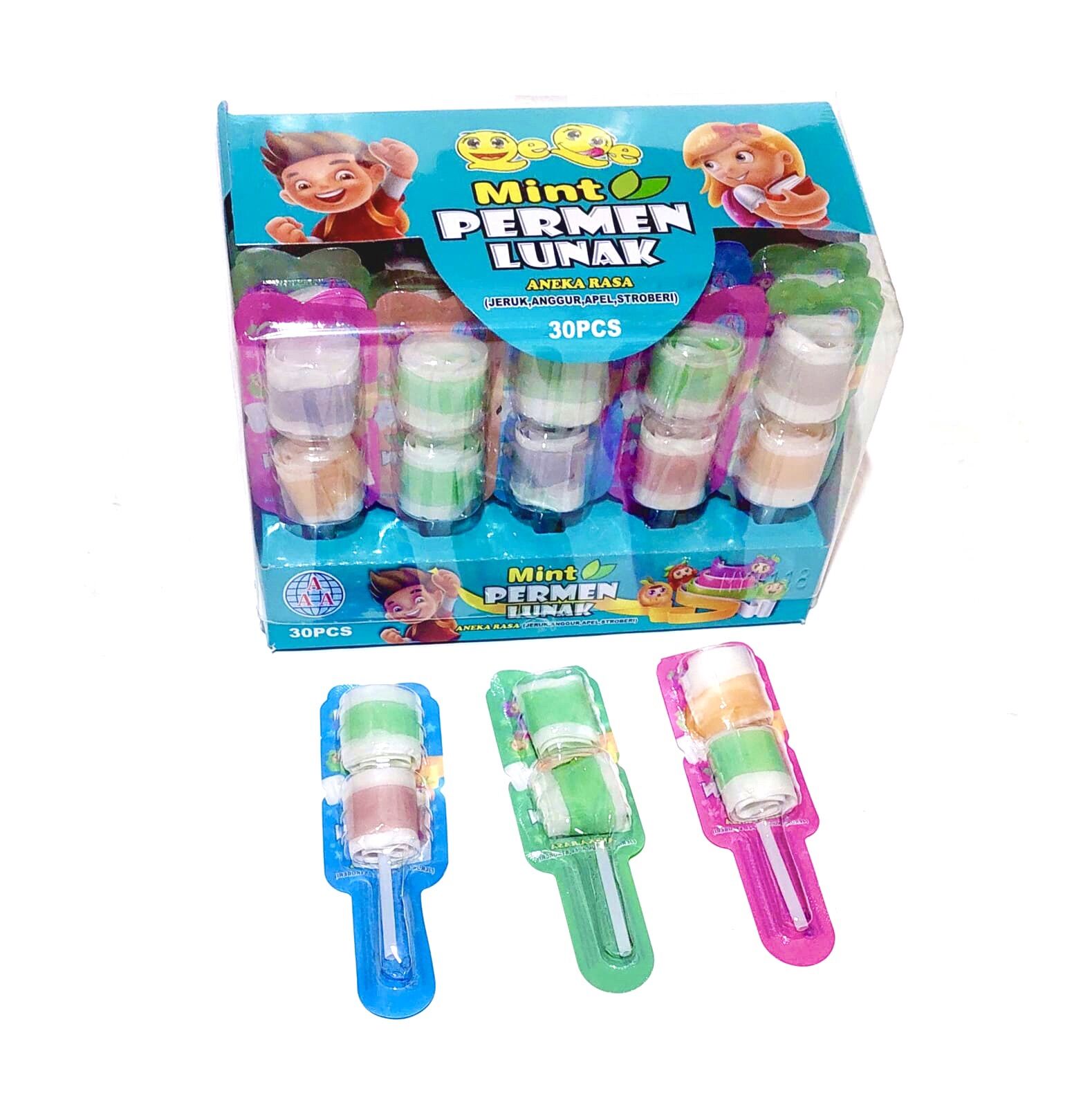 QeQe Mint Permen Lunak, Permen Roll Aneka Rasa ( 1 box isi 30 pcs x 10 ...