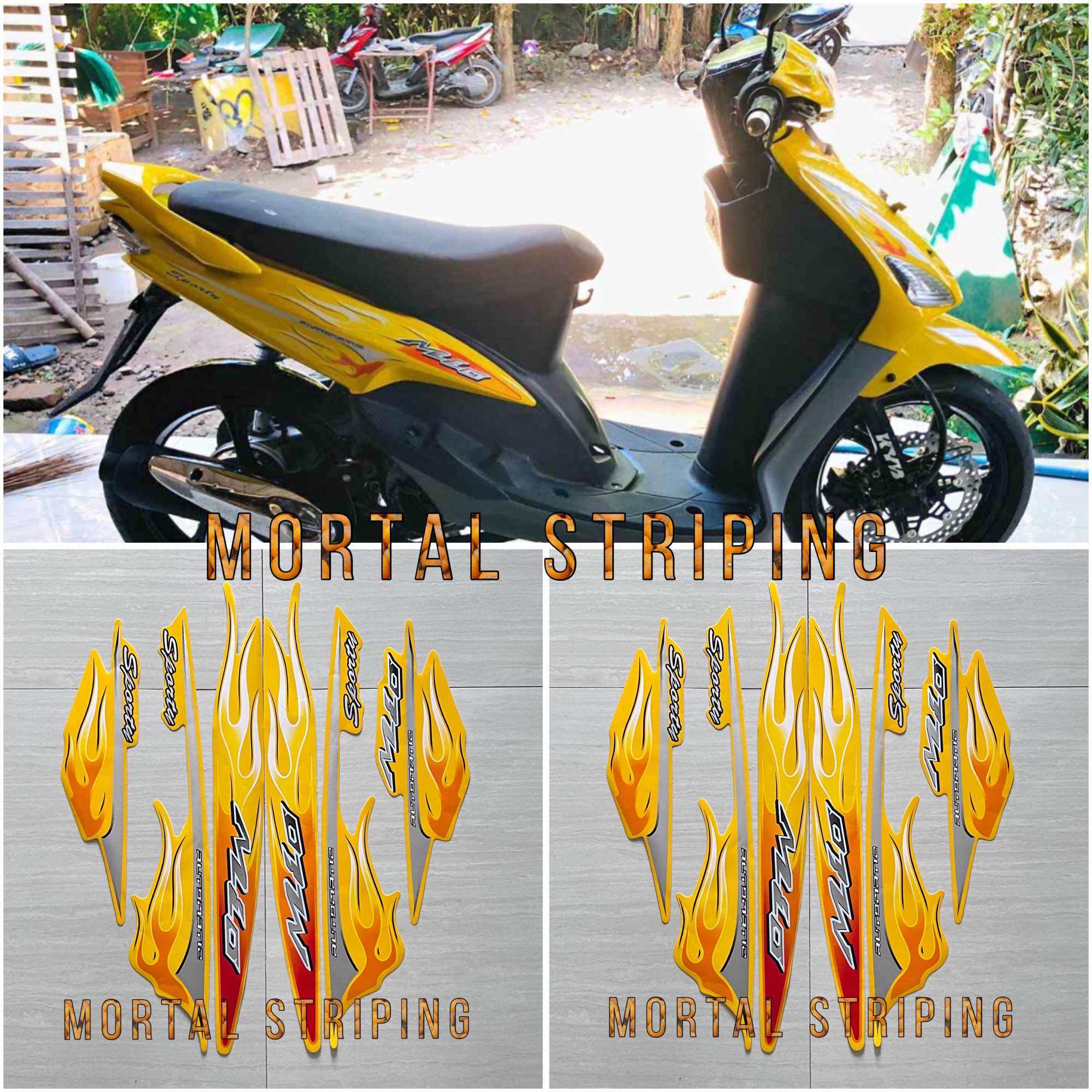 STIKER STRIPING LIS LES BODY MOTOR MIO SPORTY API 2006 2007 KUNING ...