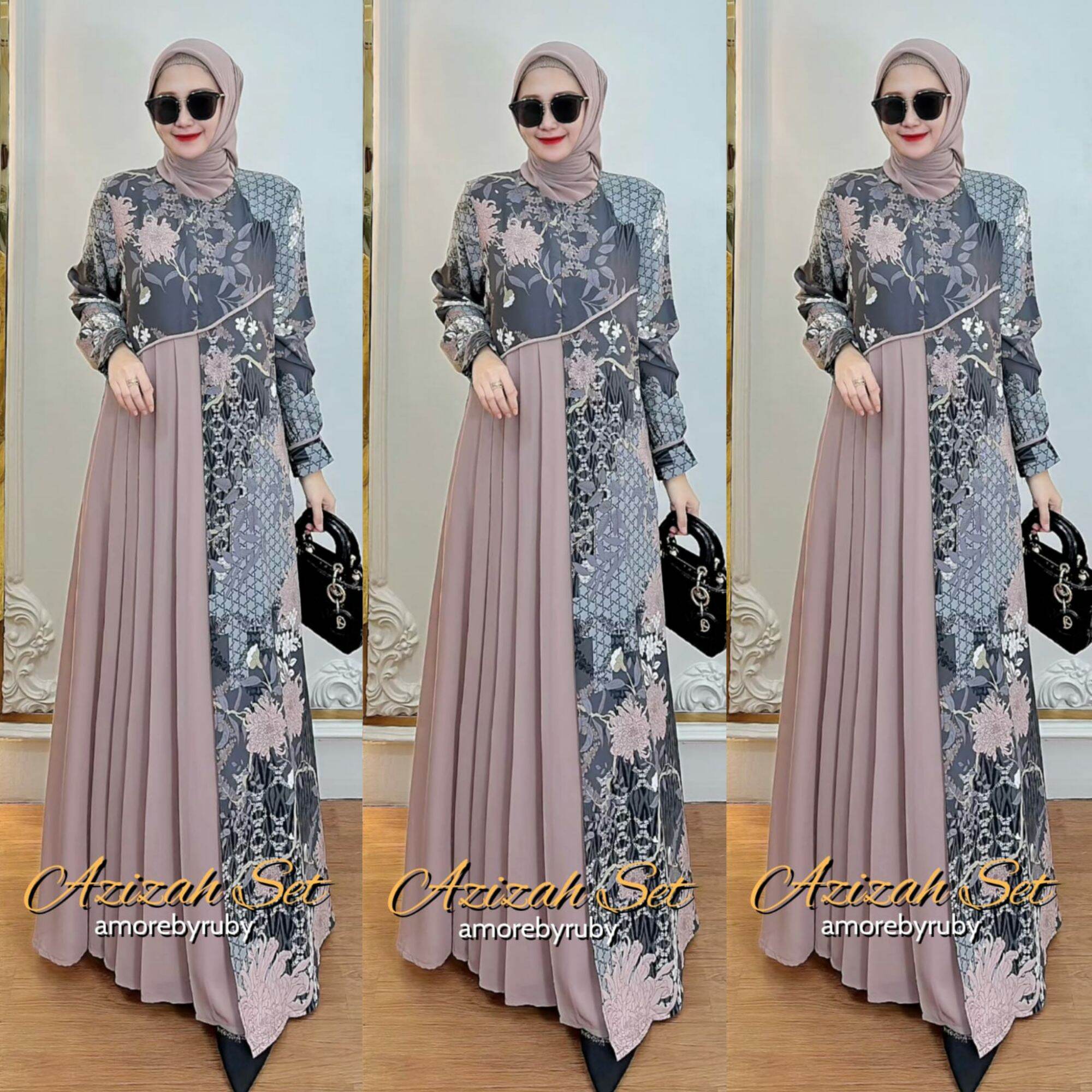 set hijab gamis viral gamis muslimah produk Amore by ruby edisi Azizah ...