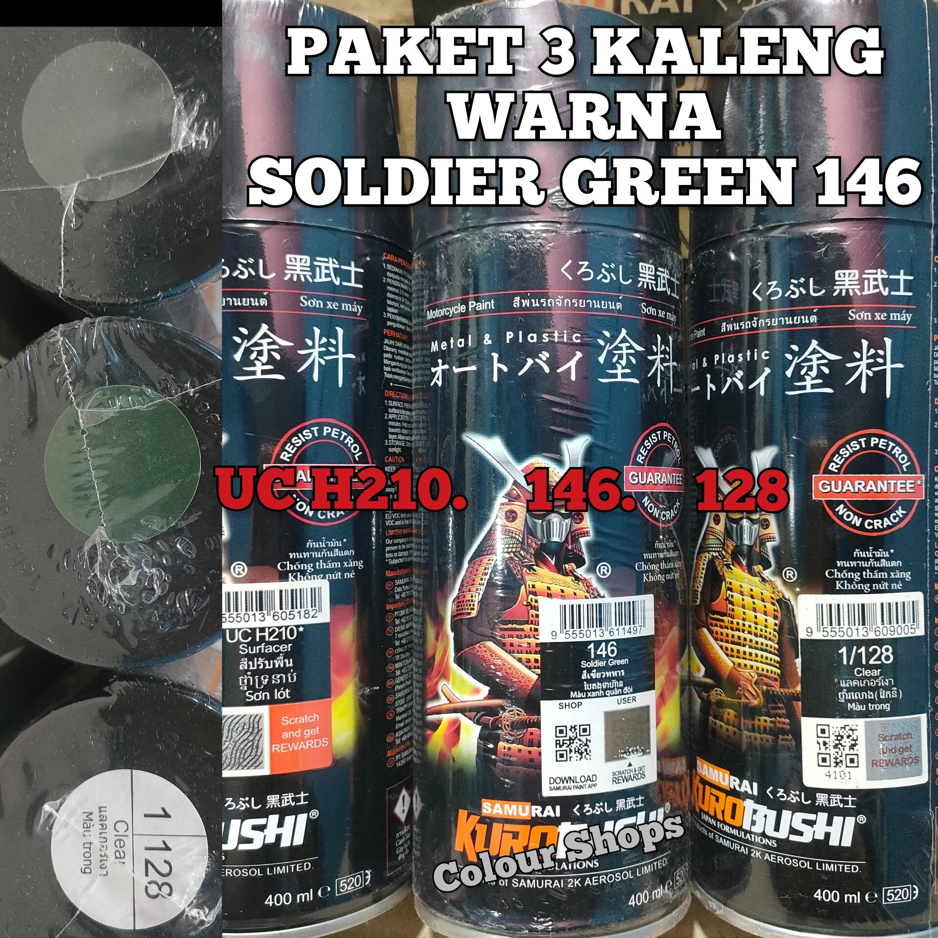Pilok Cat Semprot Samurai Paint Paket 3 Kaleng 400ml Hijau Soldier Green 146 Epoxy Surfacer UC ...
