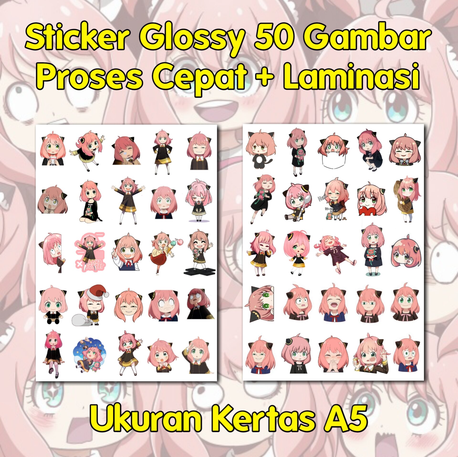 Isi 50 Sticker Glossy Stiker Anya Forger Sticker Anime Stiker Kartun Lazada Indonesia