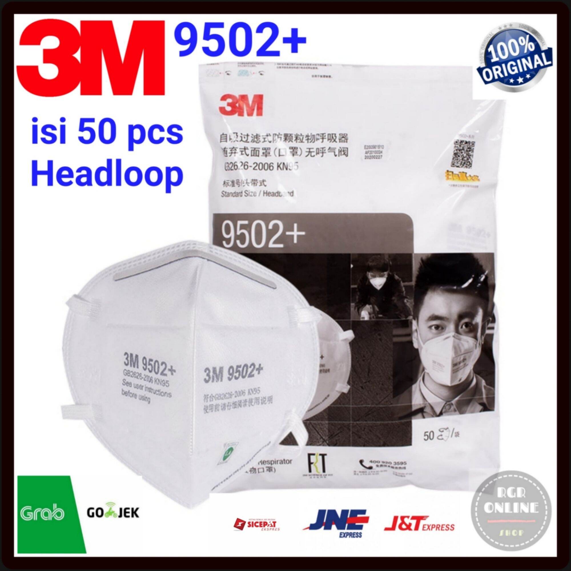 Masker 3M 9502+ KN95 N95 Headloop Hijab Medis Original100% Bag 50 Pcs ...