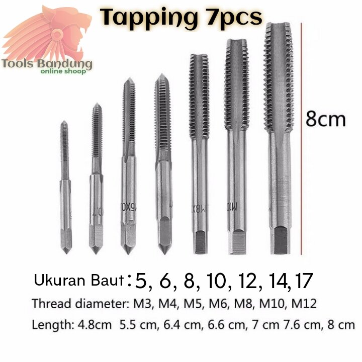 Reffil hand tap 7 pcs M3-M12 Alat Pembuat Drat alat perbaikan lubang ...